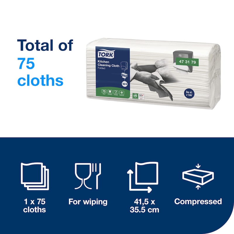 3Pin >> TORK W4 Folded Kitchen Cloth - White - 75 Sheets / 1 Sleeve - 1 Ply