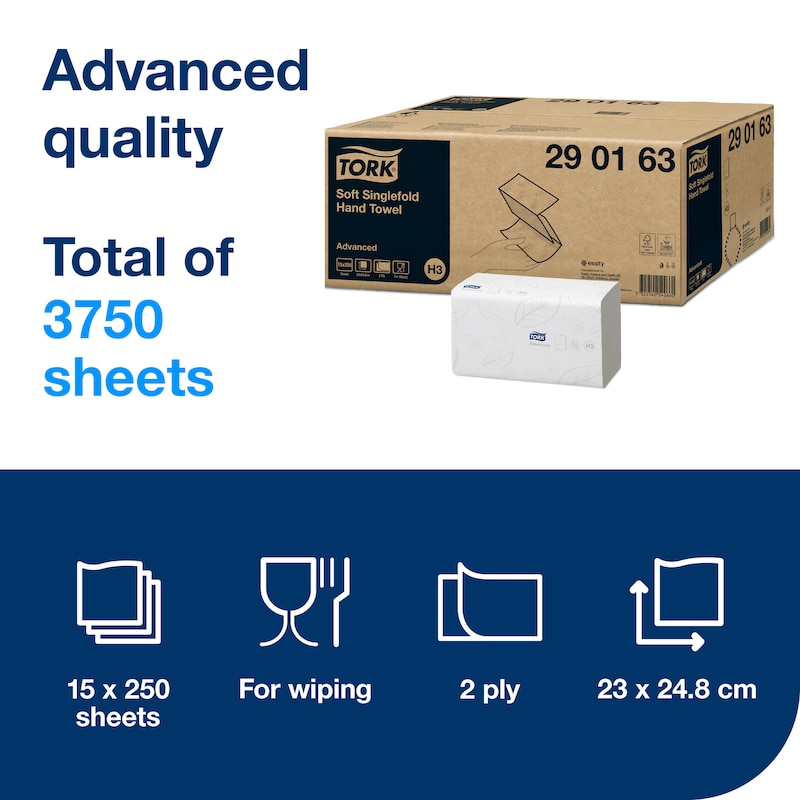 3Pin >> TORK H3 Folded Paper Towels - 2 Ply Advanced - White - 3,750 Sheets